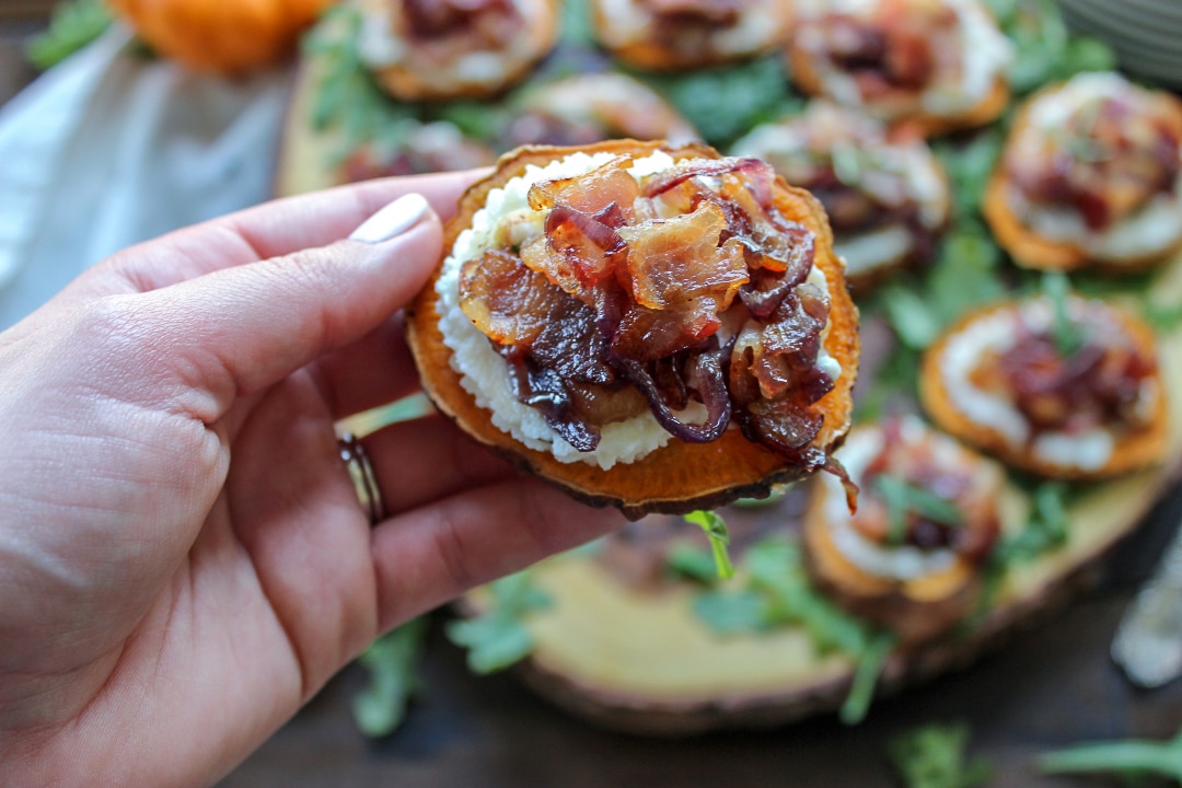 Bacon And Goat Cheese Sweet Potato Canapes - Bonappeteach