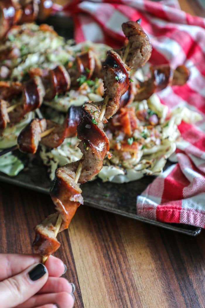 Char Grilled Cabbage Steaks and Smoked Sausage on the Big Green Egg ...