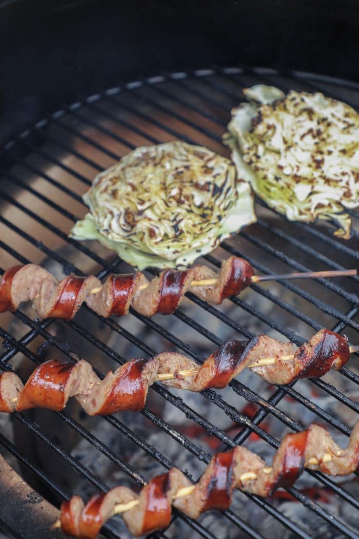Char Grilled Cabbage Steaks and Smoked Sausage on the Big Green Egg ...