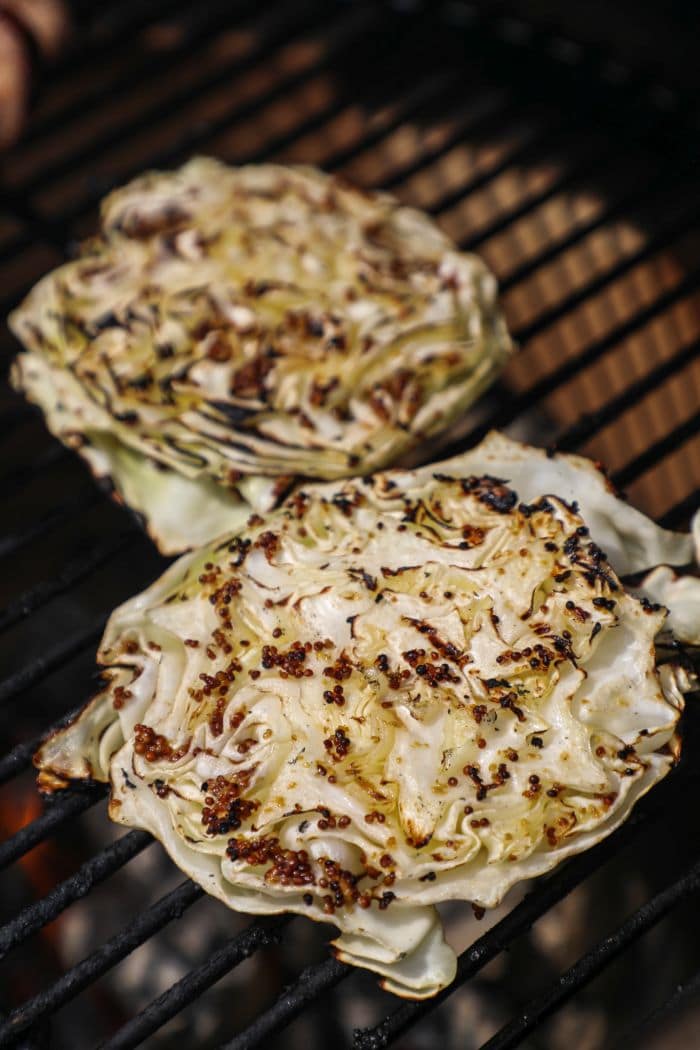 Char Grilled Cabbage Steaks and Smoked Sausage on the Big Green Egg ...