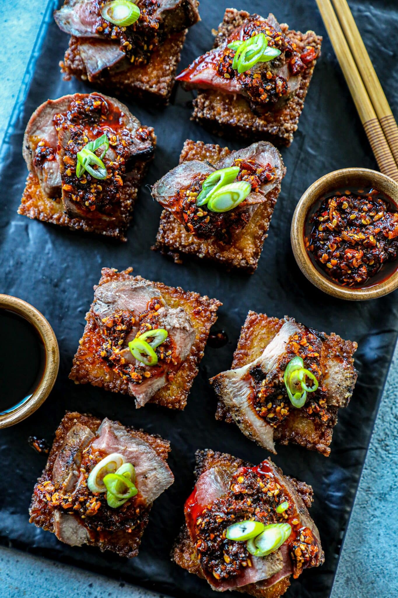 Hibachi New York Strip Steak with Fried Rice Squares - Bonappeteach